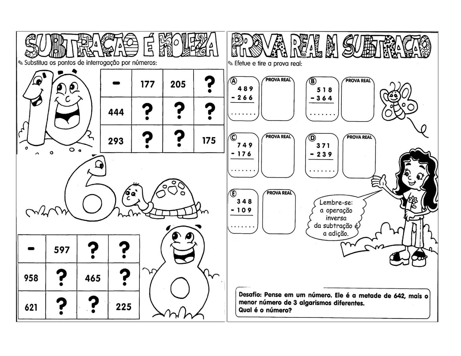 Vivendo com arte: ATIVIDADE DE SUBTRAÇÕES /PROVA REAL/4ª ORDEM