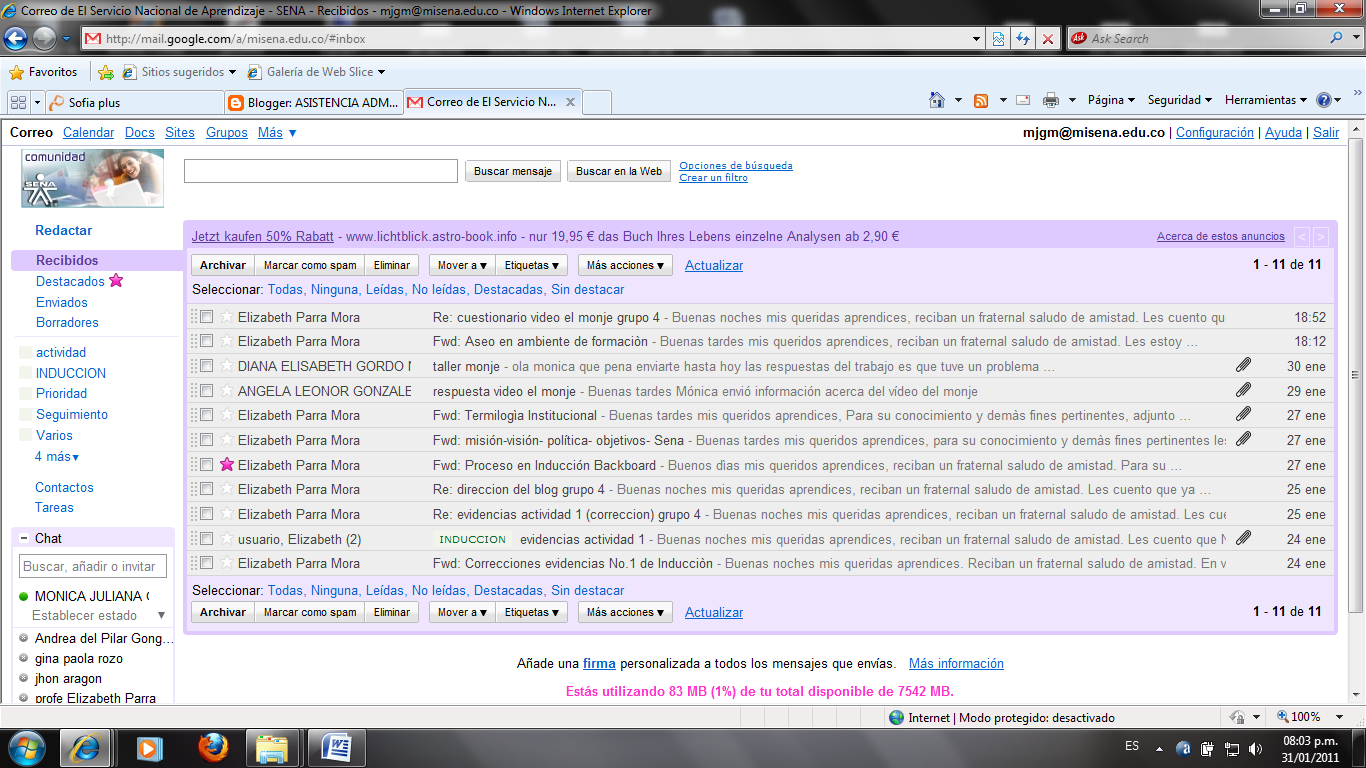 ASISTENCIA ADMINISTRATIVA 148560: EVIDENCIAS CORREO MISENA Y SENASOFIAPLUS