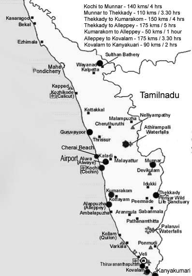Kerala Tour Itineraries: Kerala Tourist Map