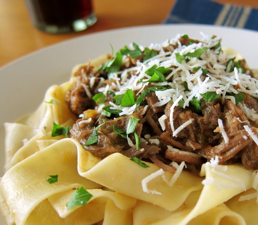 last call for corn: slow-cooked beef short rib ragu with homemade pasta