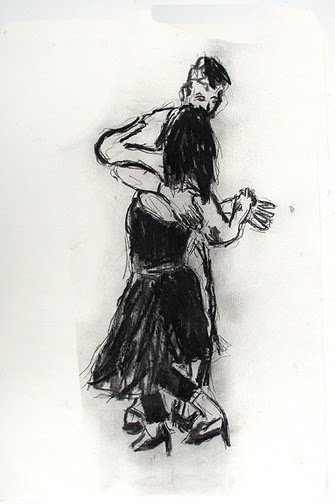 Tango Dancers charcoal drawing Art