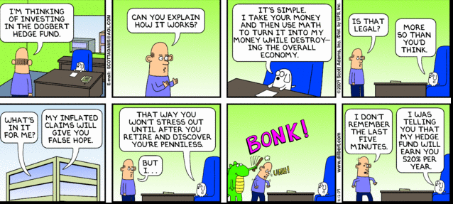Hedge Fund Dilbert/Dogbert Comic ~ market folly