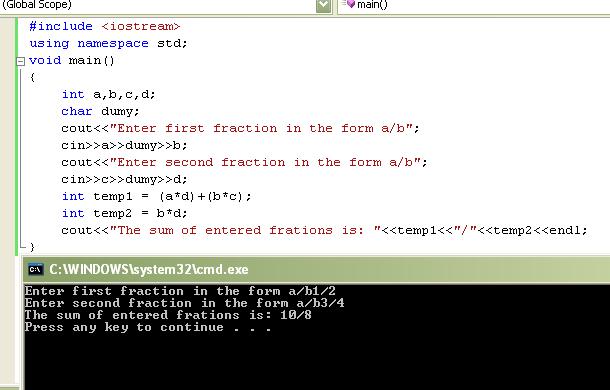 Programming Chunks: Summing two Fractions entered by user