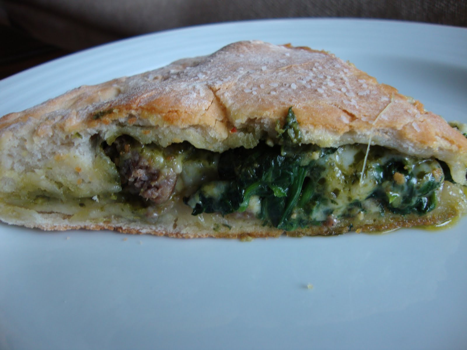 Two Girls and an Appetite: Spinach Pesto Sausage Calzone