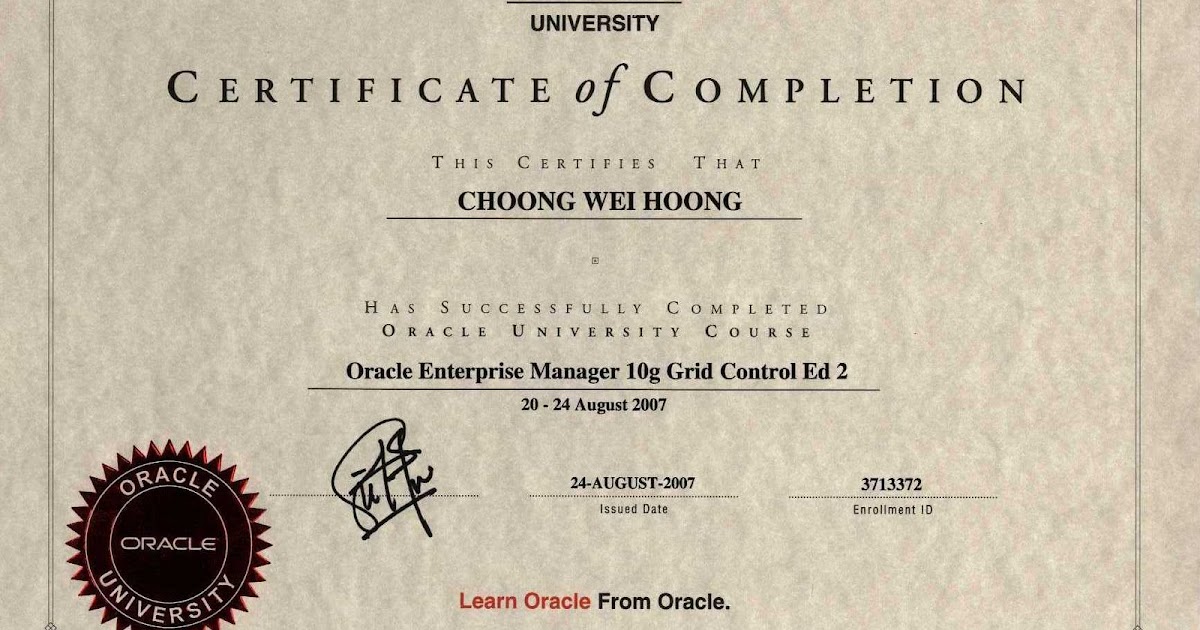 All About Eric Certificate Of Completion Oracle Enterprise Manager 10g Grid Control