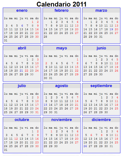 .: CALENDARIO LABORAL 2011