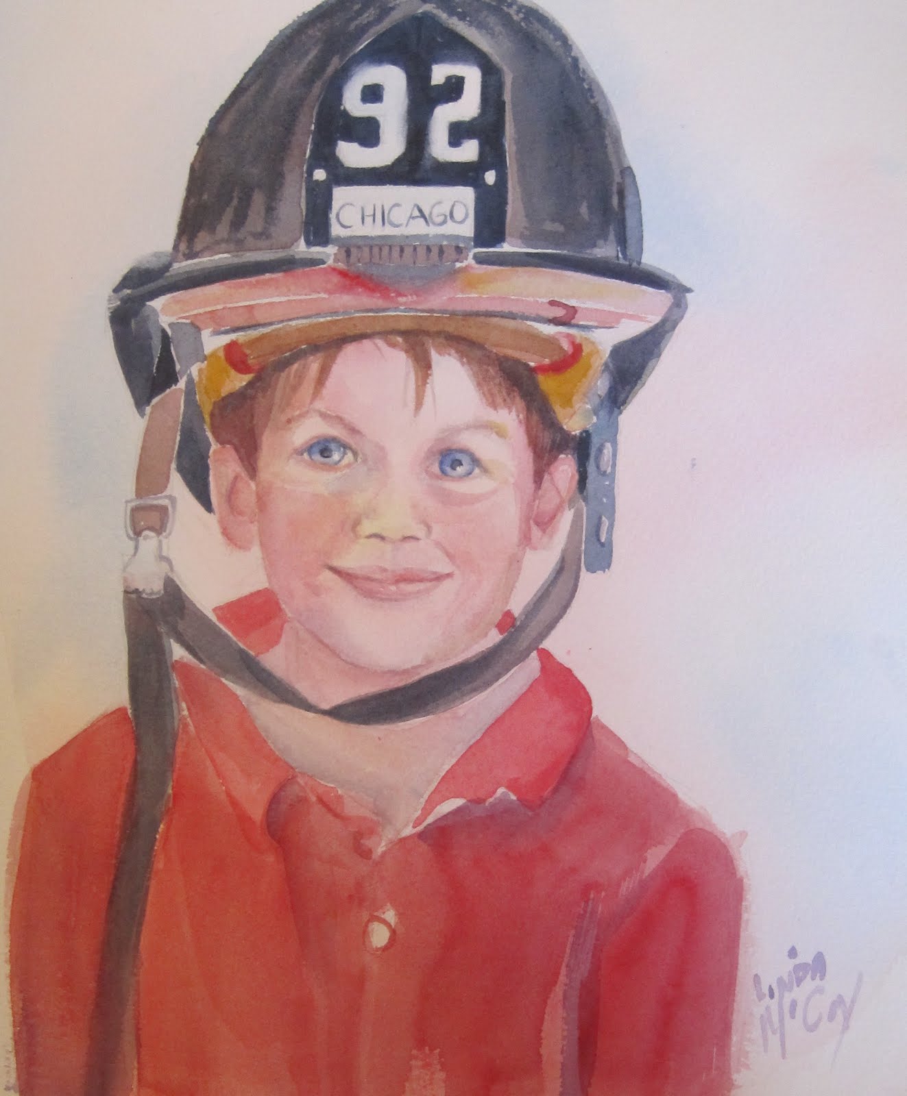 Linda McCoy: Engine 92, Chicago Fire Department, Watercolor by Linda McCoy