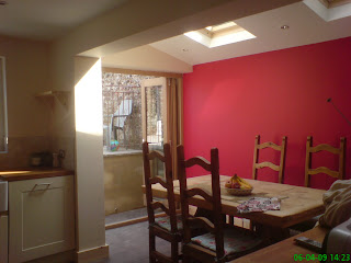 paulpaintbrush: New kitchen extension decorated; Red feature wall.