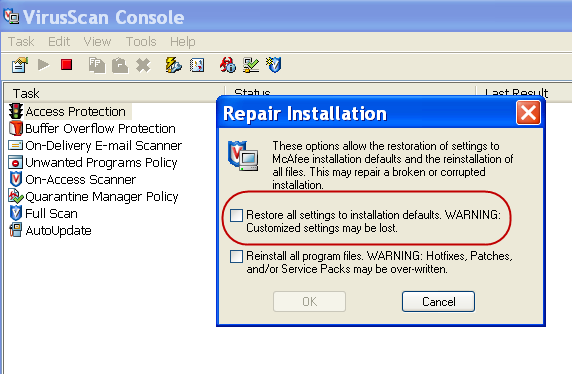 McAfee On Access-Scan Disabled