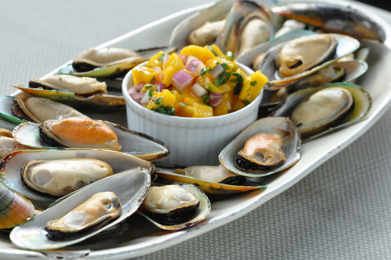 soffritto: Grilled Mussels with Mango Salsa