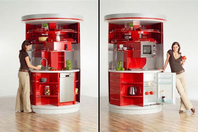 living room design: Modern Revolving Circular Kitchen from Compact Concepts