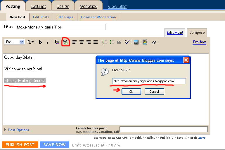 How To Insert LINKS Into Blogger Posts - OgbongeBlog