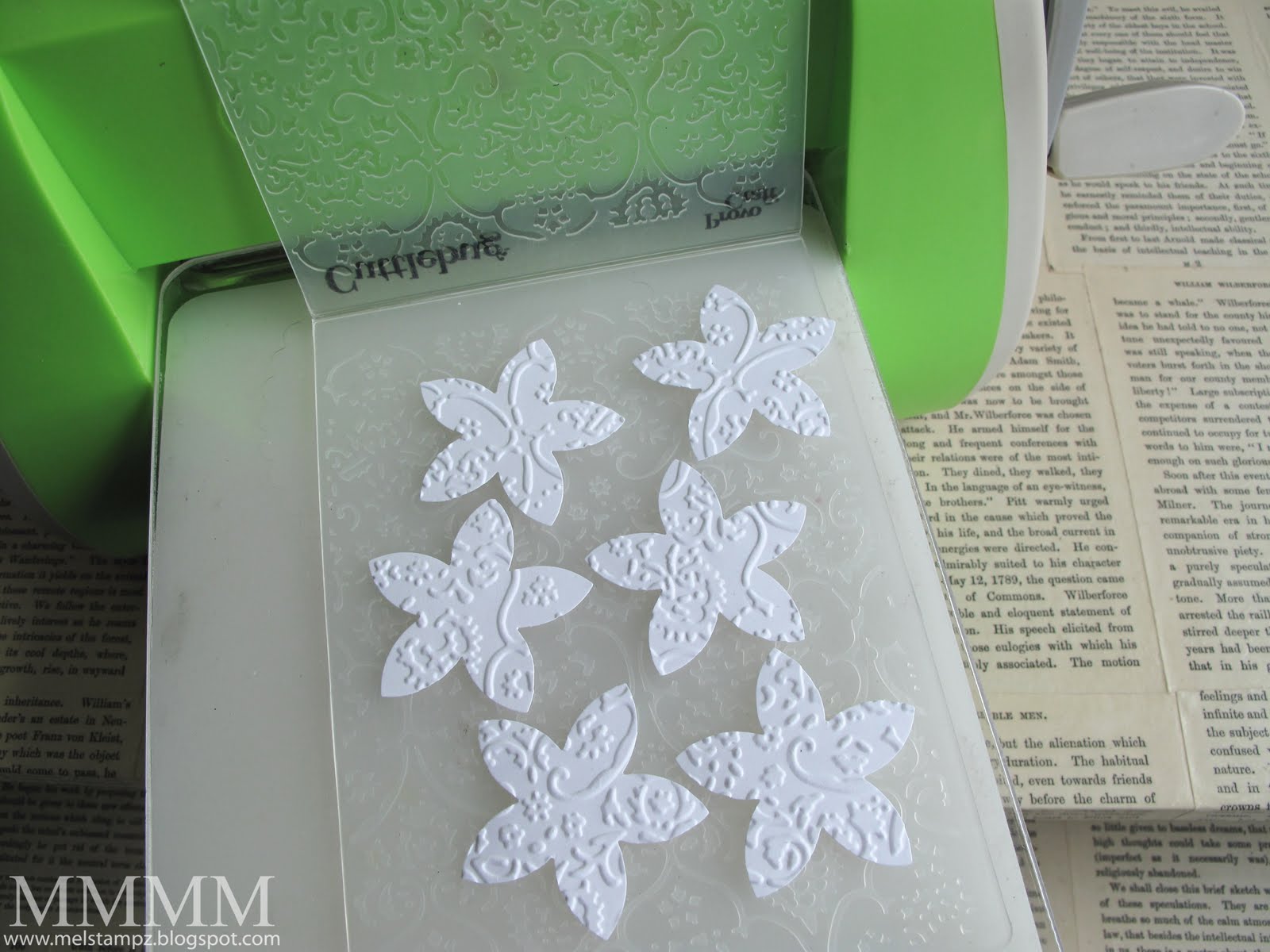 Mel Stampz: Embossed Fresco Flowers (with a 5 petal flower punch & a ...
