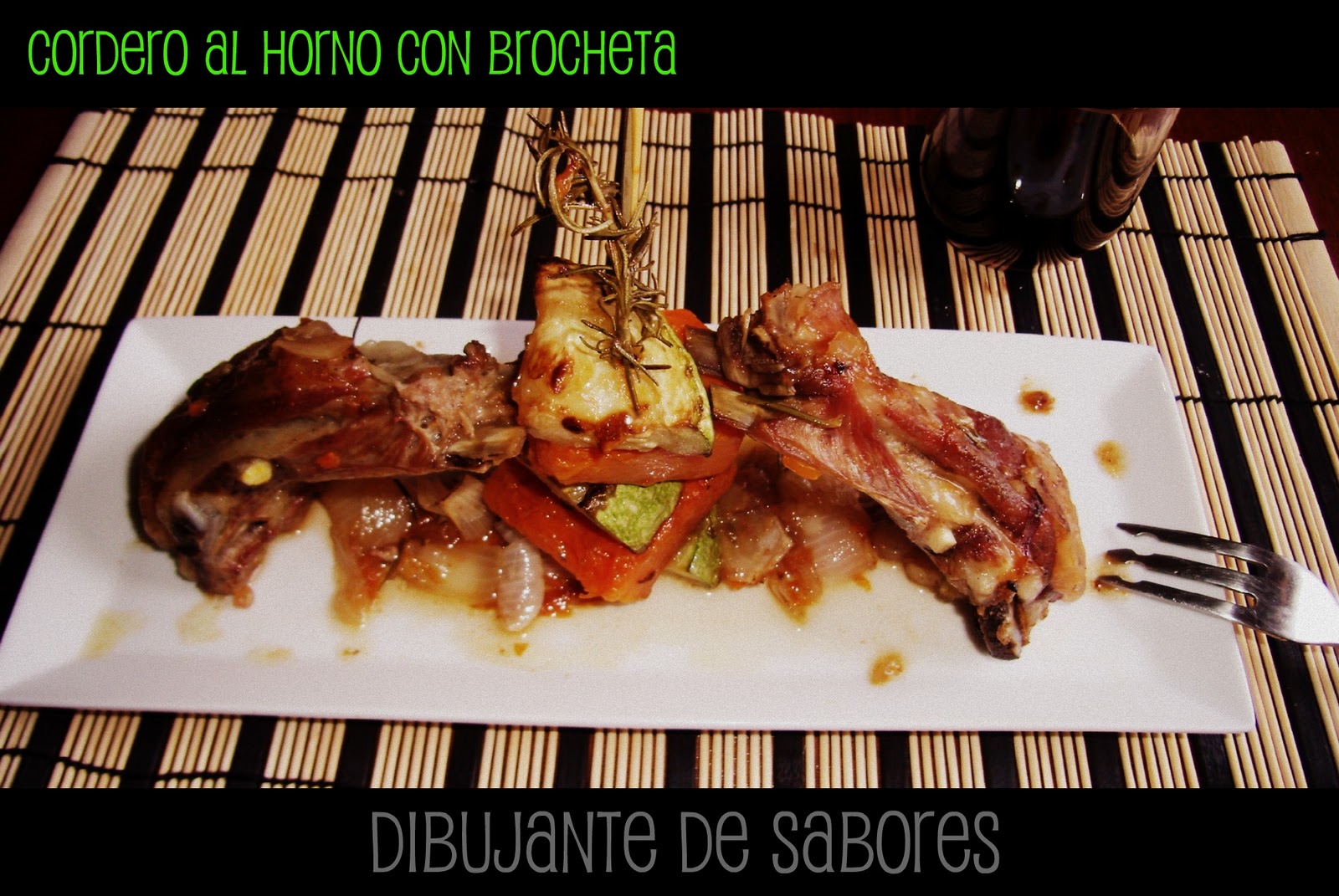 Dibujante De Sabores: Cordero al horno con brocheta de calabaza y calabacín