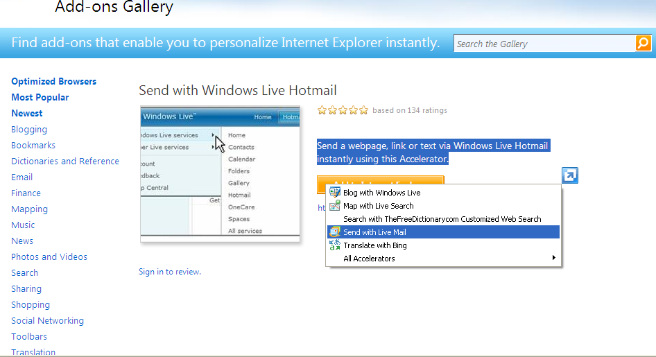 My Addons: Send with Windows Live Hotmail