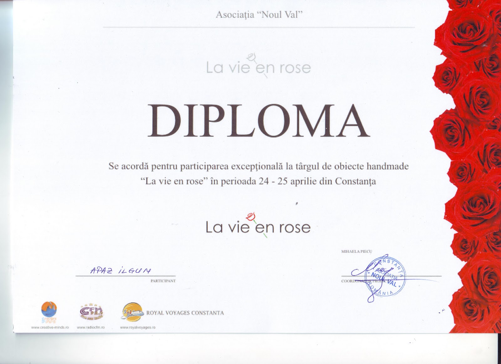 bijoux - ilgün: Diploma de participare de la targ