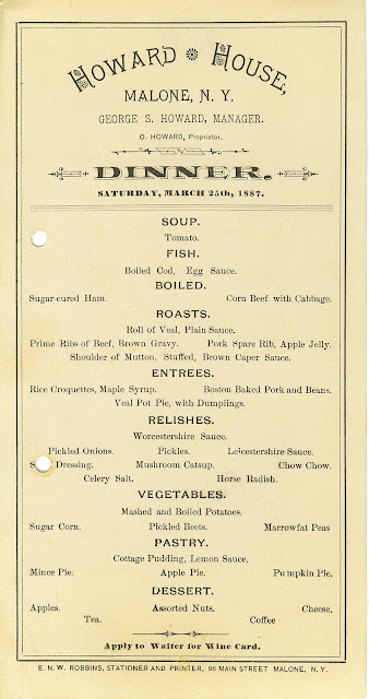 The Franklin County (NY) Historian: Howard House Menu