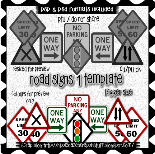 Hippiedaze Scrappin' Stuff: Road Signs 1 CU Template