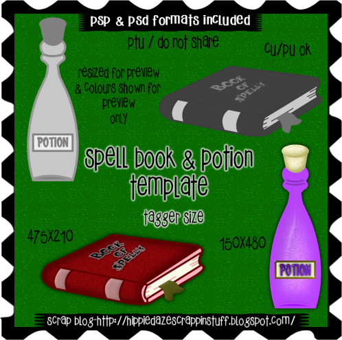 Hippiedaze Scrappin' Stuff: Spell Book & Potion Bottle CU Template
