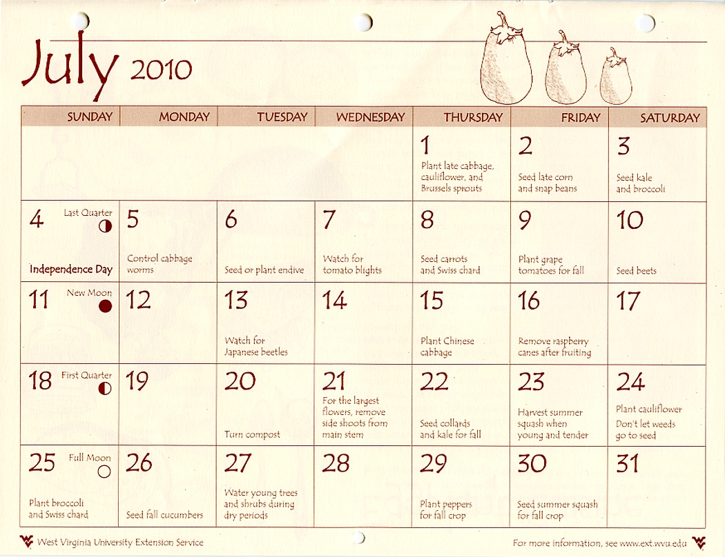 Hedgesville Ward Relief Society: GARDENING CALENDAR- JULY 2010