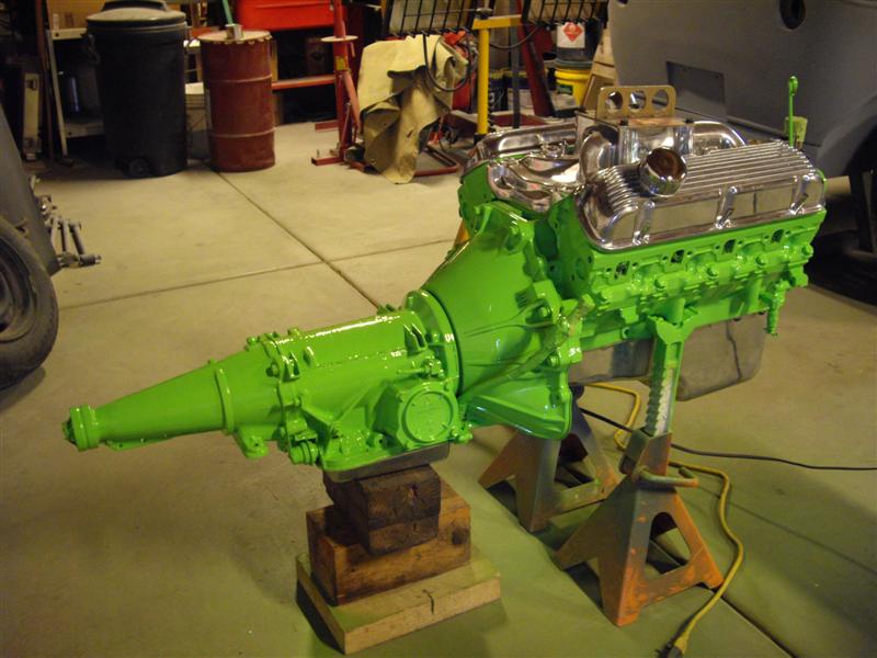 My 1929 sedan build: engine painted; look at that green!