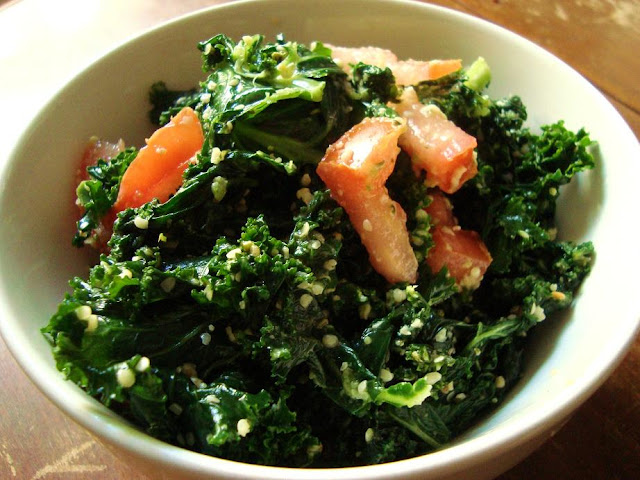 wilted raw kale salad and a kale round up!
