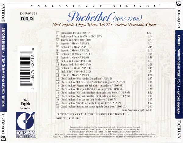 Symphony in Music: Pachelbel : The Complete Organ Works Vol.11 of 11 ...