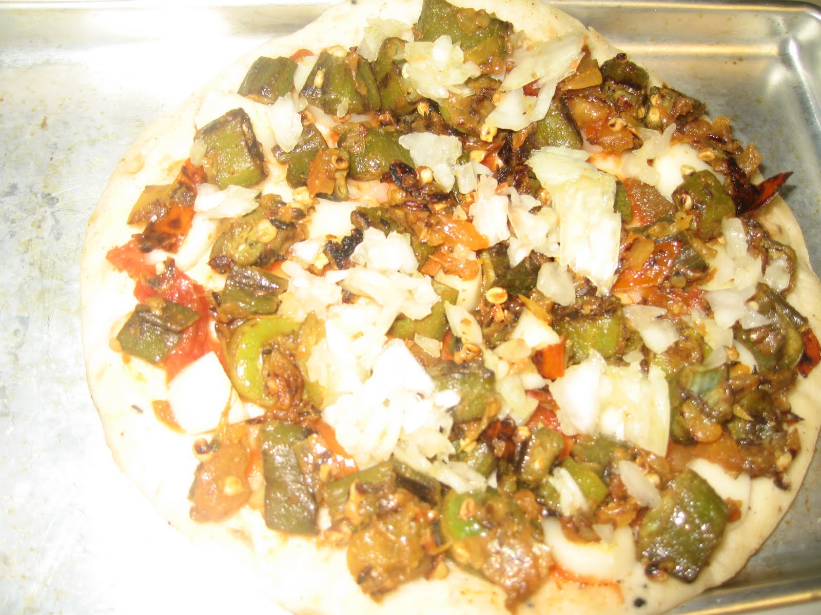 SUMADHURA: Okra / Bhendi Masala Pizza (Low Fat Indian Flavored Pizza)