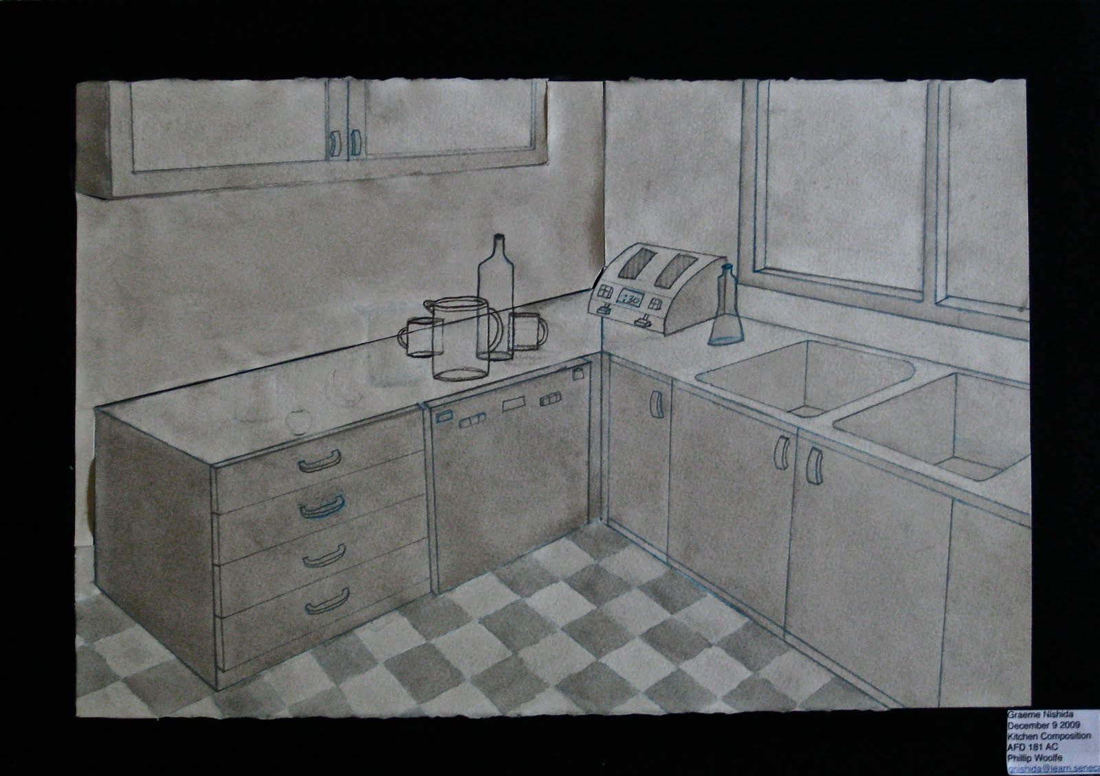 One Point Perspective Kitchen Drawing