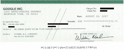 My Blog Log: My First AdSense pay check