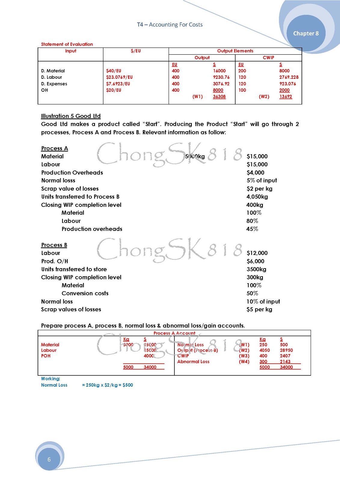 Jessy Chong (JC): Chapter 8 Process Costing (Answers)