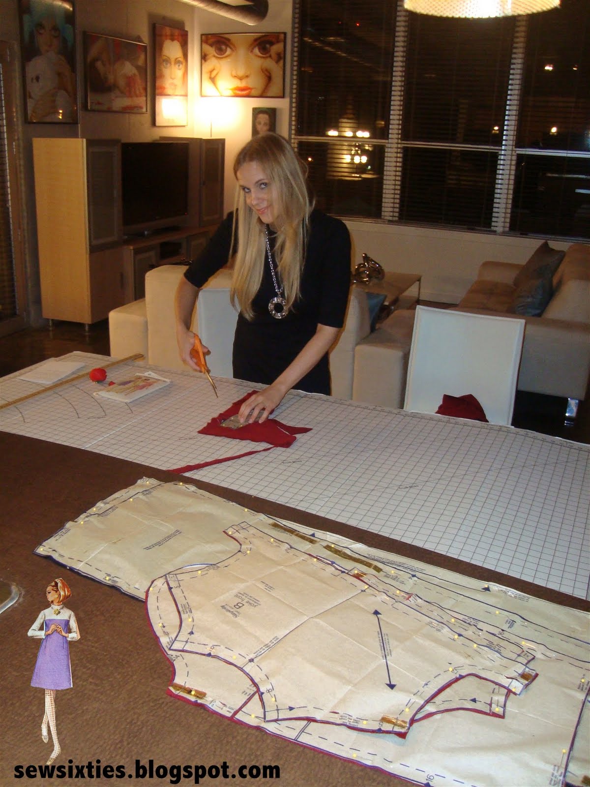 Sew Sixties: Simplicity 7345 from 1967- Mod Red and Black Colorblock Dress