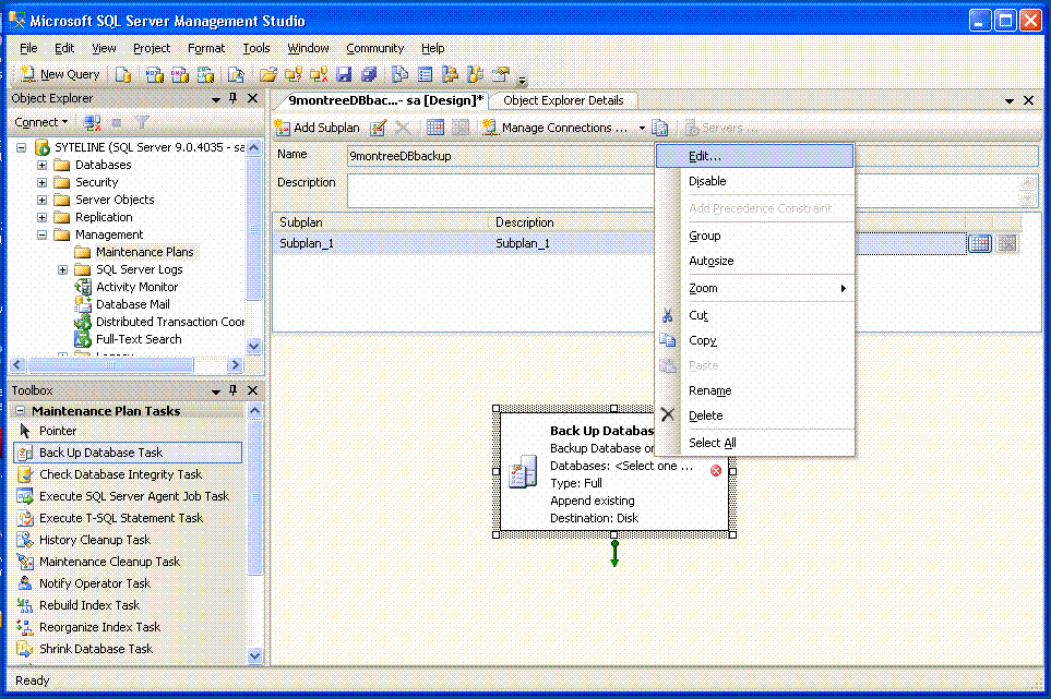 Montree (KMx10): How to create schedule backup sql server 2005 (Cont 2)