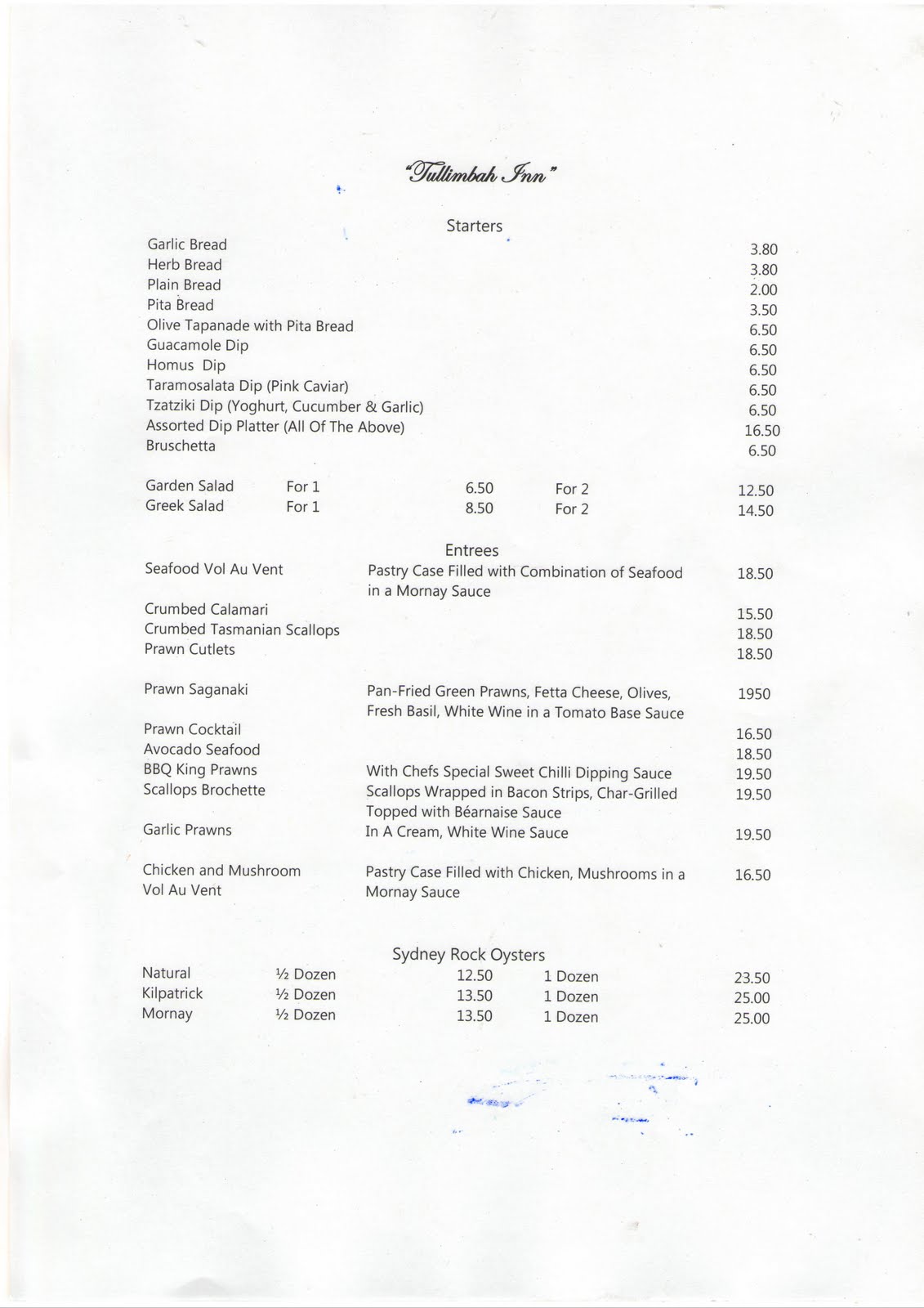 "Tullimbah Inn" Seafood and Steak Restaurant: Tullimbah Inn Menu-Come ...