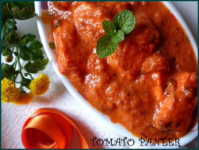 in love with food: CREAMY TOMATO PANEER laced with fenugreek and mint...