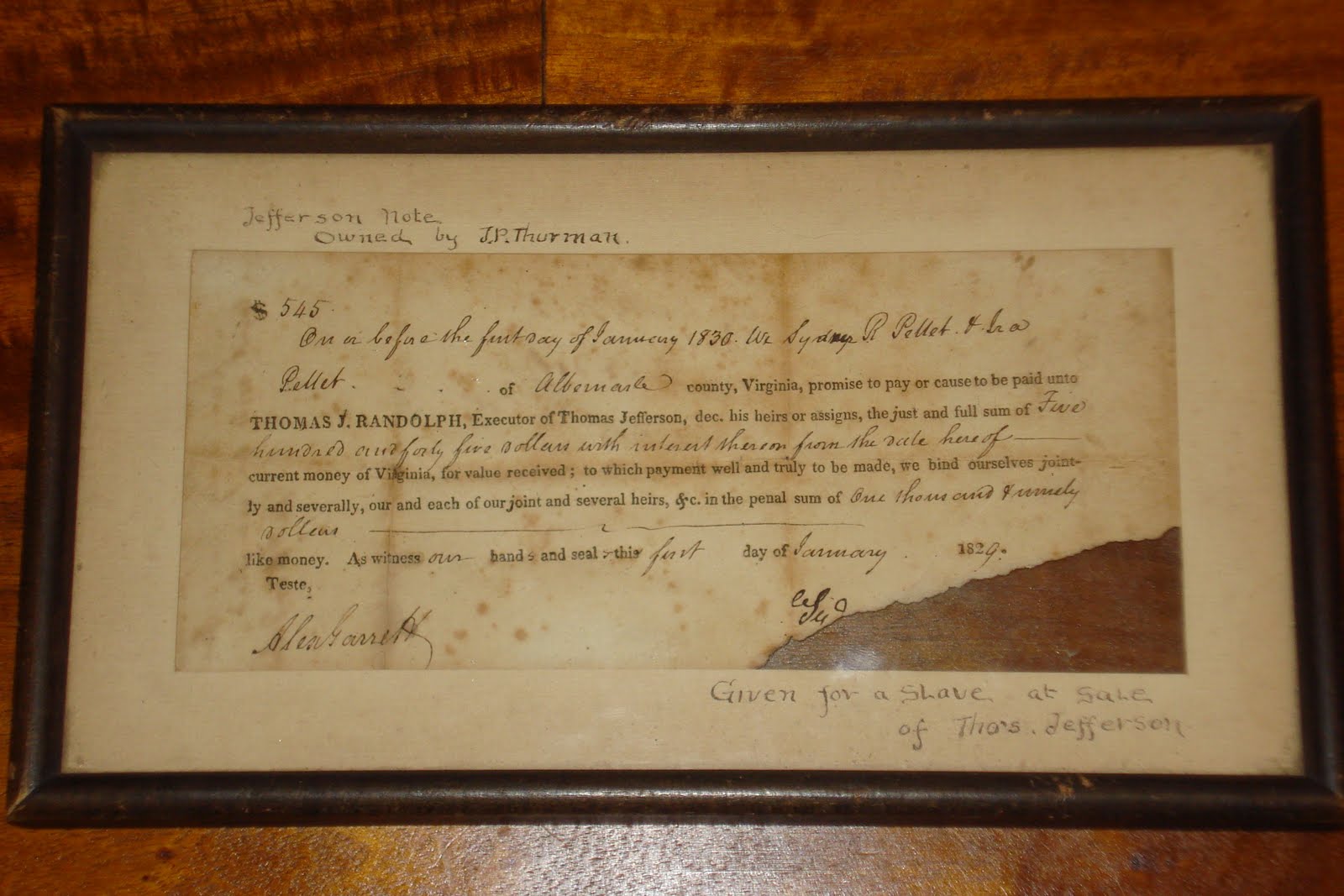 AppraisalBuddy.com: 1829 Thomas Jefferson Slave Sale Document