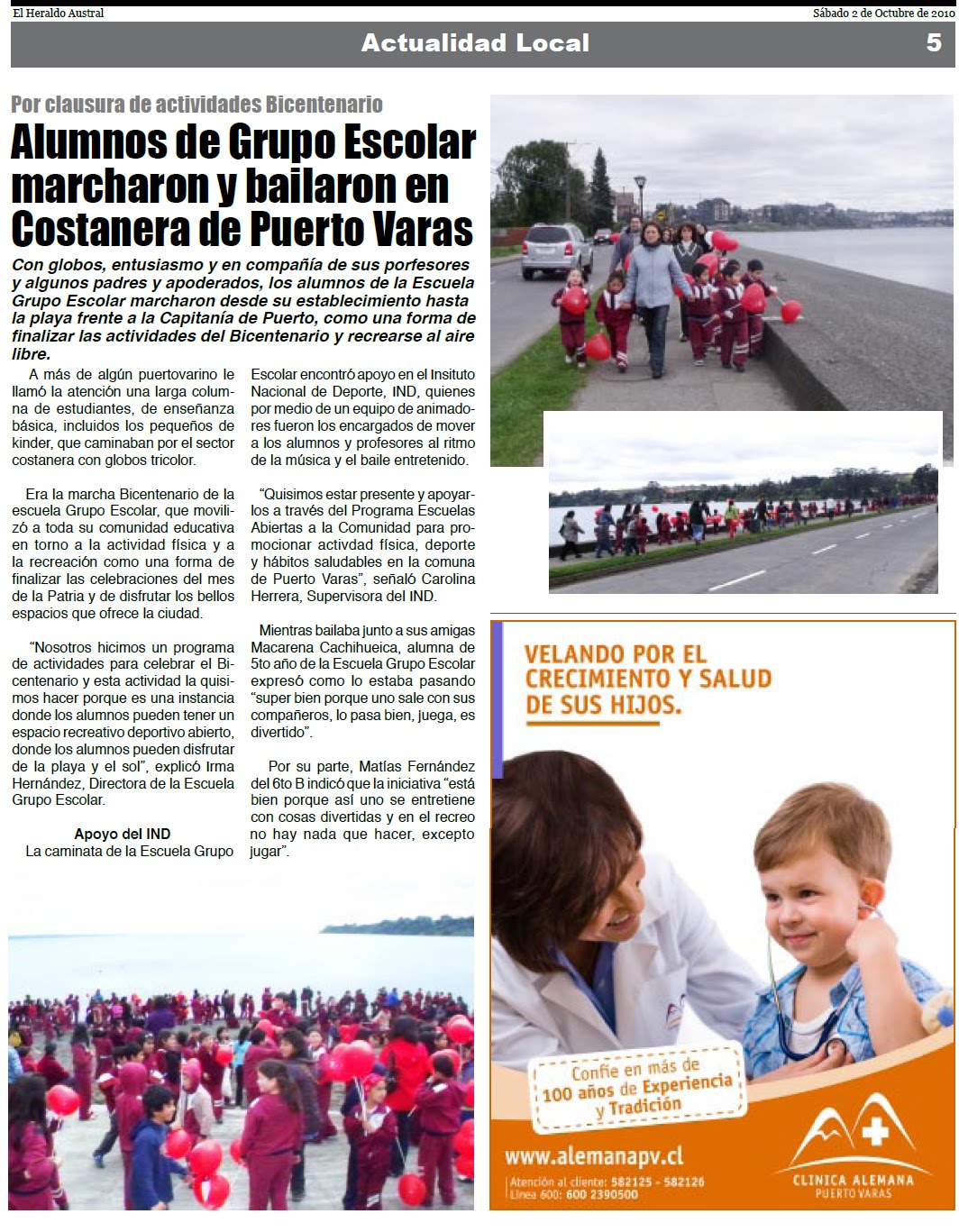 Escuela Grupo Escolar: Noticia en Heraldo Austral, caminata termino ...