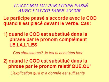 Francés de 2º de Bachillerato (B1): L'accord du participe passé avec l ...