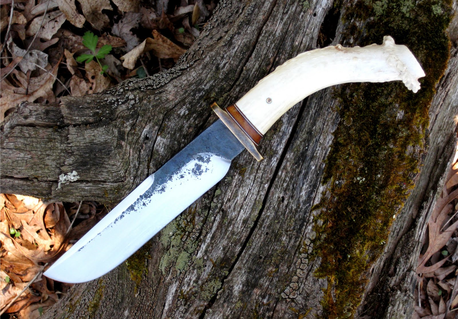 R.E.H. Knives: Knife 27. Deer Antler/Brown Micarta, 7" Blade, (Sold)