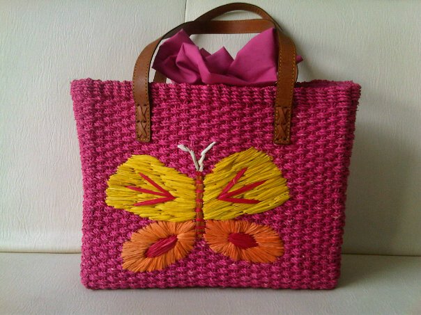 Tas Serat Alam: Tas Agel Pink Sulam Kupu Rp.