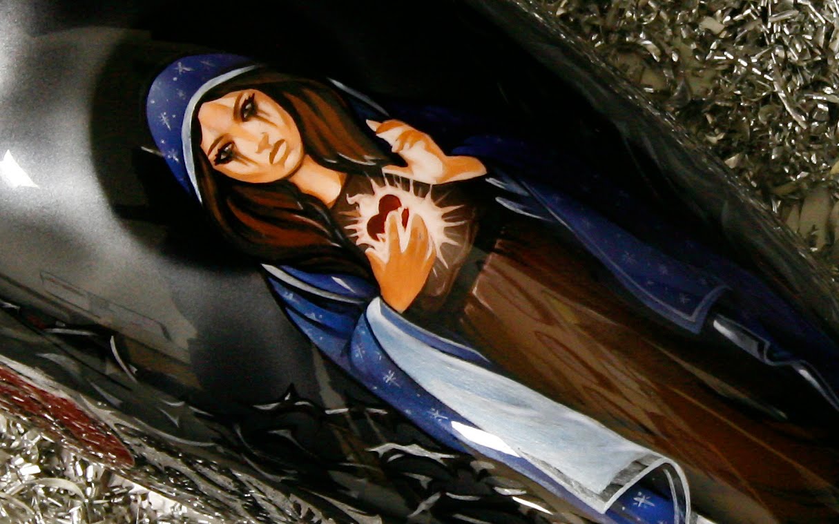 LATISHA WOOD: Custom metal etched Chopper tank for Shane Gatoo Customs NY