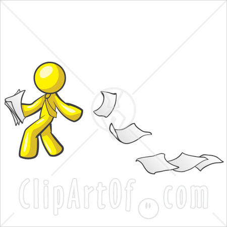 22641-Clipart-Illustration-Of-A-Yellow-Man-Dropping-White-Sheets-Of ...