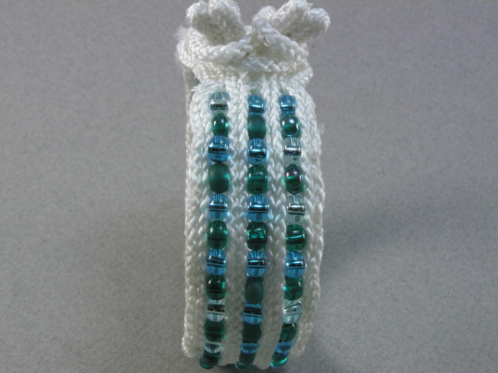 Knots and fiber bracelets: blue green beaded rope bracelet with toggle 941