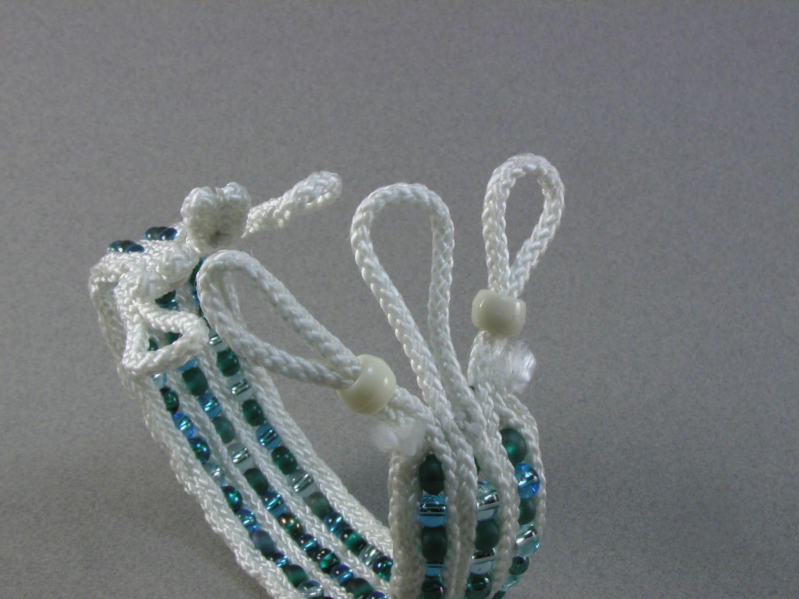 Knots and fiber bracelets: blue green beaded rope bracelet with toggle 941