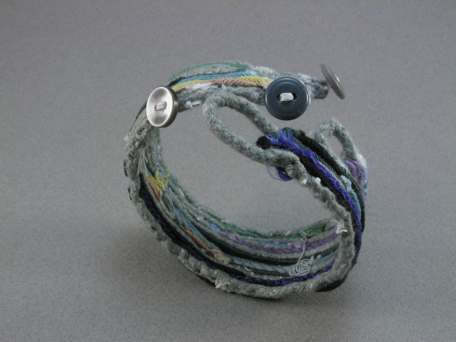 Knots and fiber bracelets: three button fiber cuff bracelet medium 1062