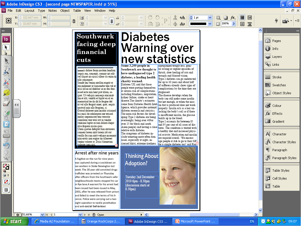 Media A2 Advanced Portfolio: Local Newspaper: newspaper draft