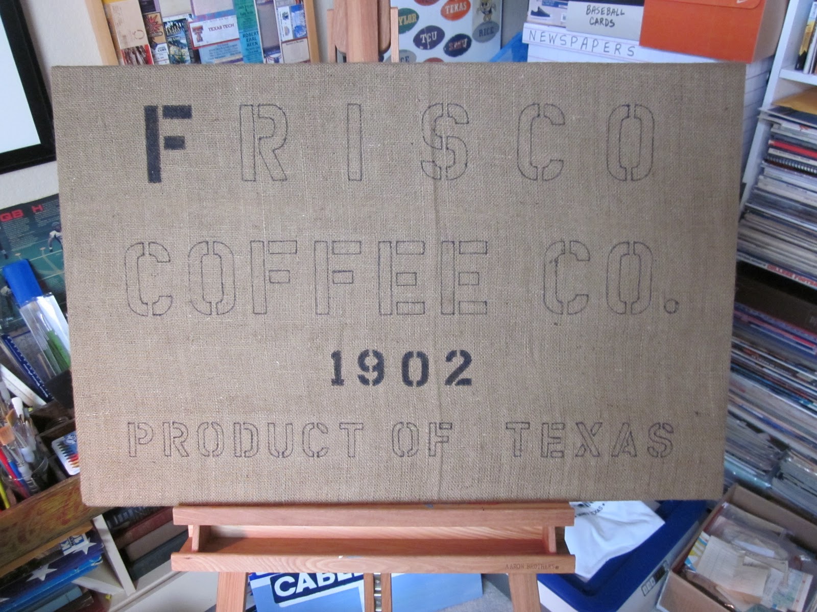 Creating Your Own Framed Burlap Frisco Coffee Company Bag - Tutorial