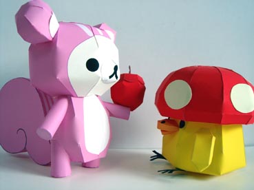 Relax Bear: Pink Squirrel Korilakkuma & Mushroom Kiiroitori Papercraft ...