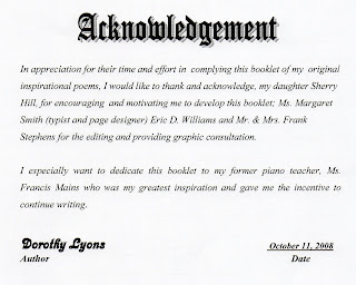 A Collection of Inspirational Poems: Acknowledgement
