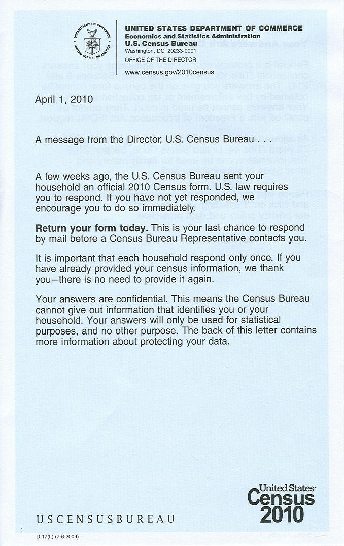 JT IRREGULARS: Got My Census Letter Today